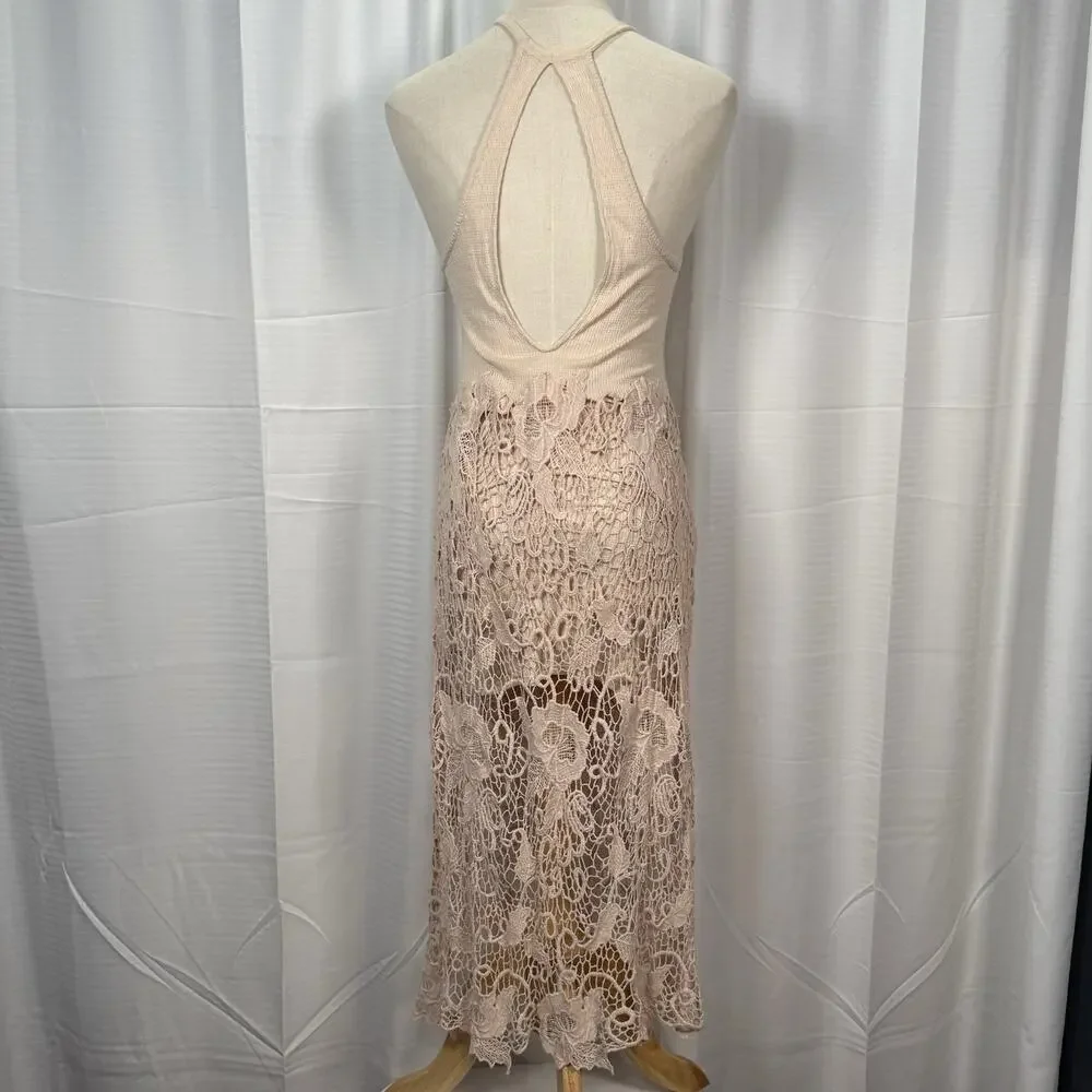 Free People | Dresses | Free People Nora Dress Beige Crochet Lace Tank ...